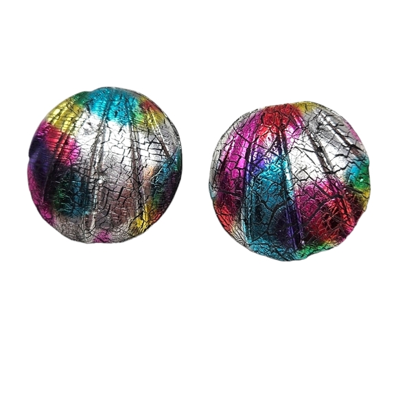 Vintage | Jewelry | Vintage 8s Earrings Metallic Tone Crackle Finish Silver Blue Pink Tone ...
